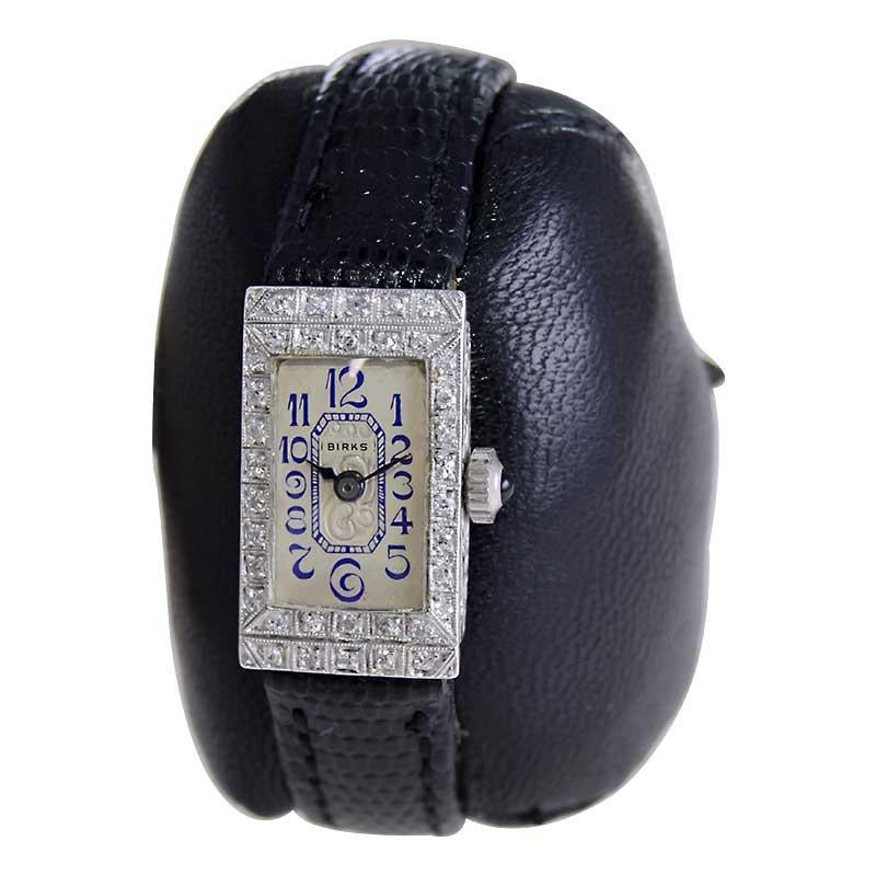 Birks Platinum Art Deco Ladies Watch with Kiln Fired Blue Enameled Dial ...