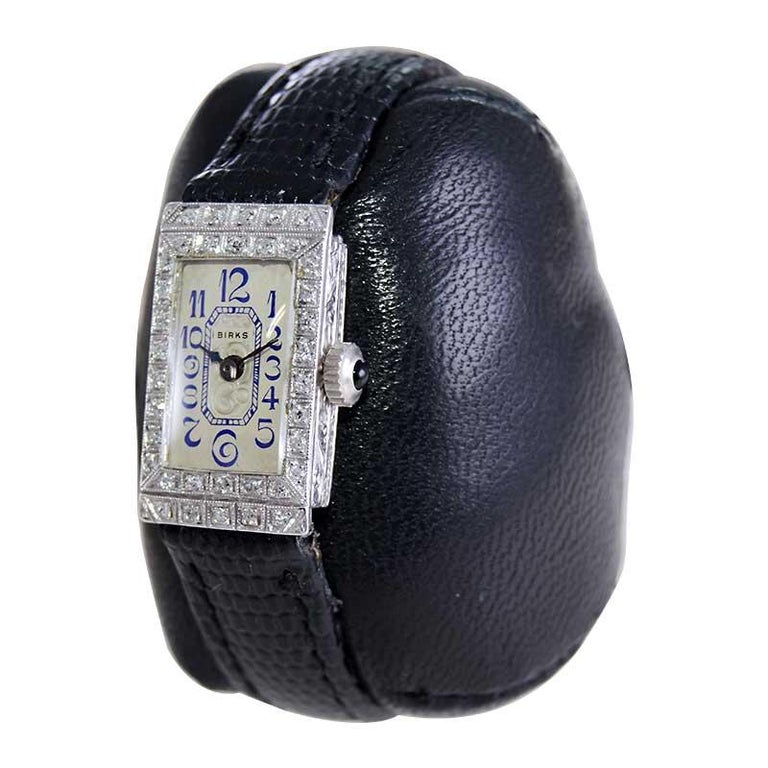 Birks Platinum Art Deco Ladies Watch with Kiln Fired Blue Enameled Dial ...