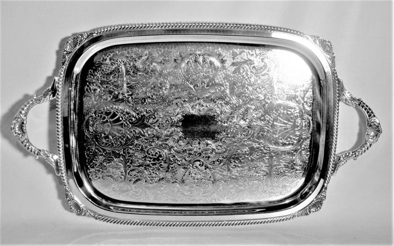 Birks Regency Silver Plated Serving Tray with Ornate Handles and ...