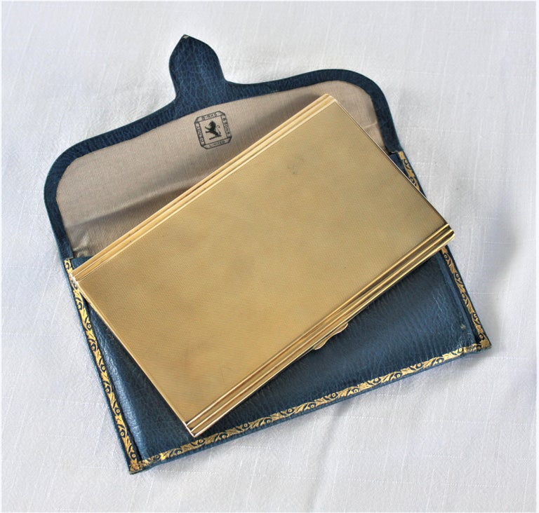 Birks Solid 9-Karat Yellow Gold Cigarette Case with Blue Outer Leather ...