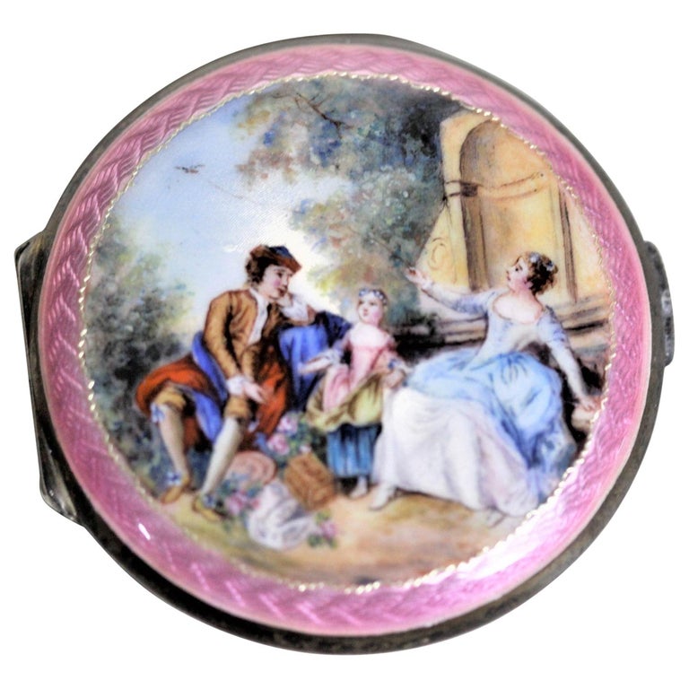 Birks Sterling Silver Ladies Compact with Enamel Portrait and Guilloche ...