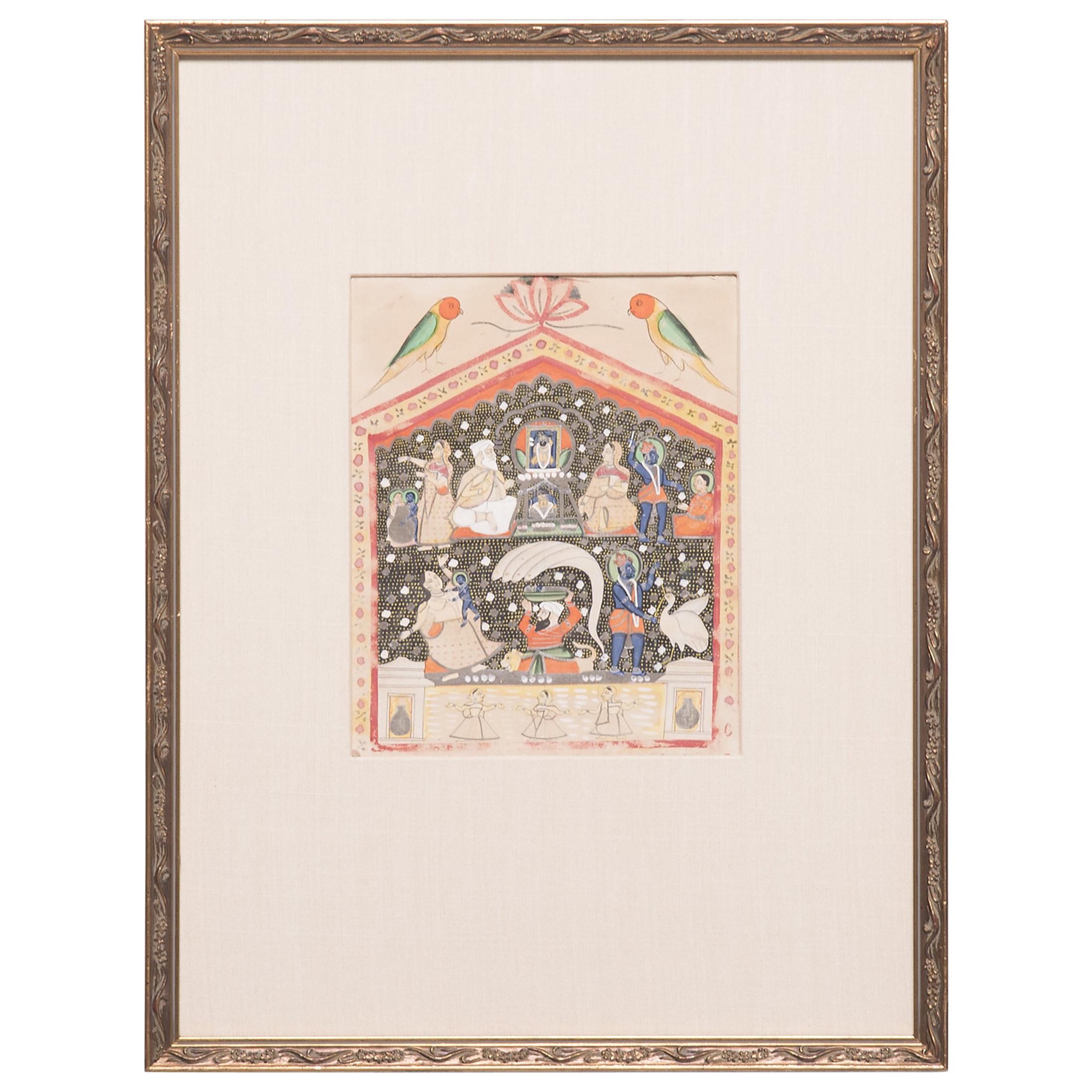 "Birth of Lord Krishna" 19th Century Indian Mughal Miniature Painting ...