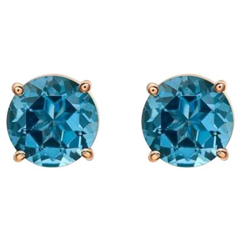 Birthstone Earrings Featuring Ocean Blue Topaz Set in 14K Strawberry ...