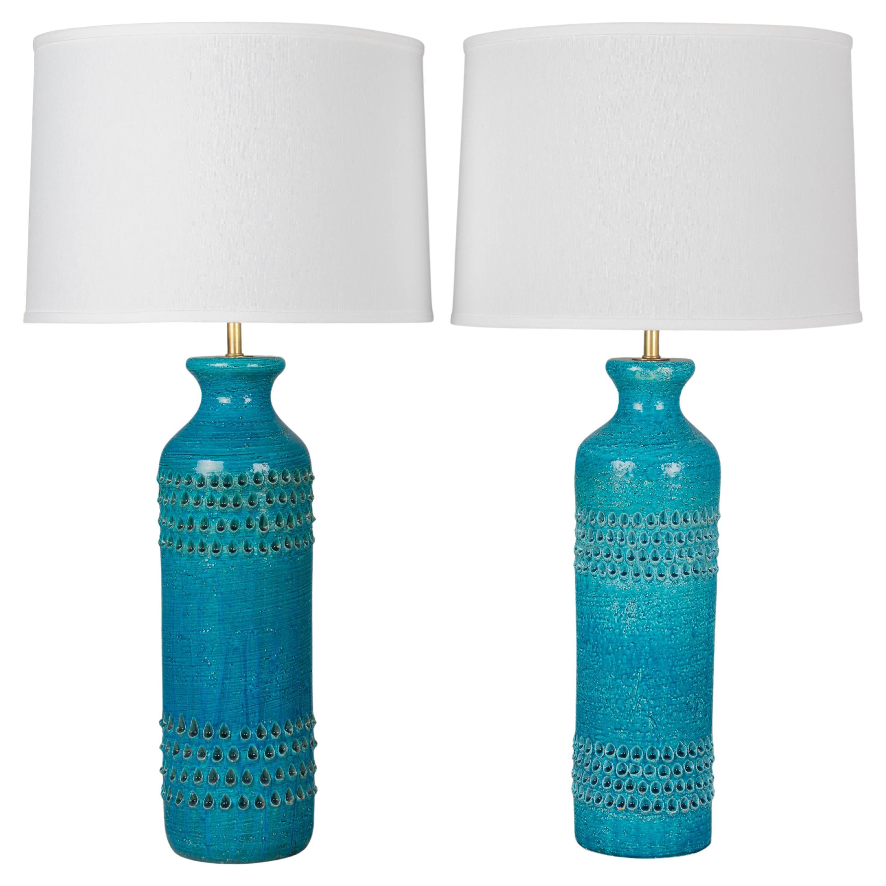 Pair of Italian Stippled Glazed Blue Pottery Table Lamps For Sale at ...