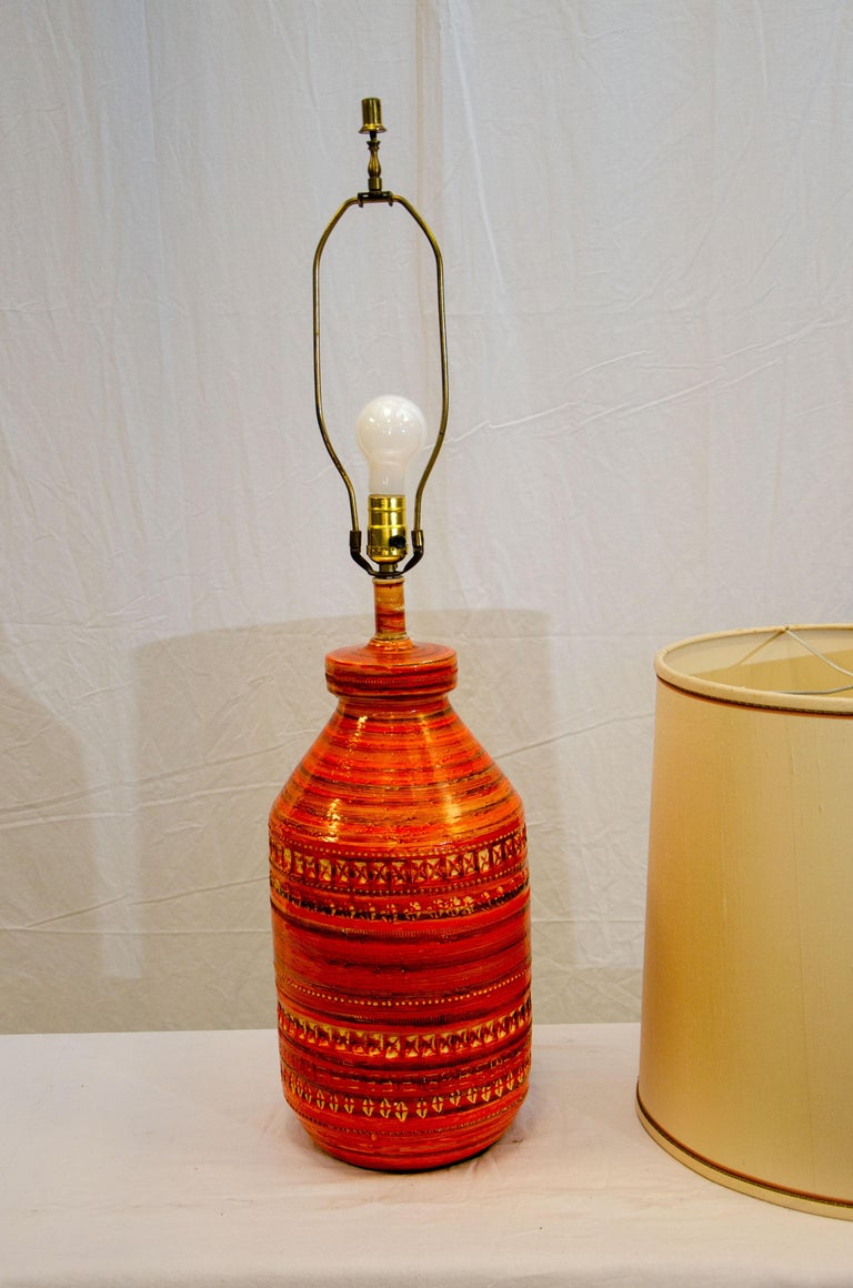 Bitossi 'Attributed' Orange Table Lamp, Original Lampshade For Sale at ...