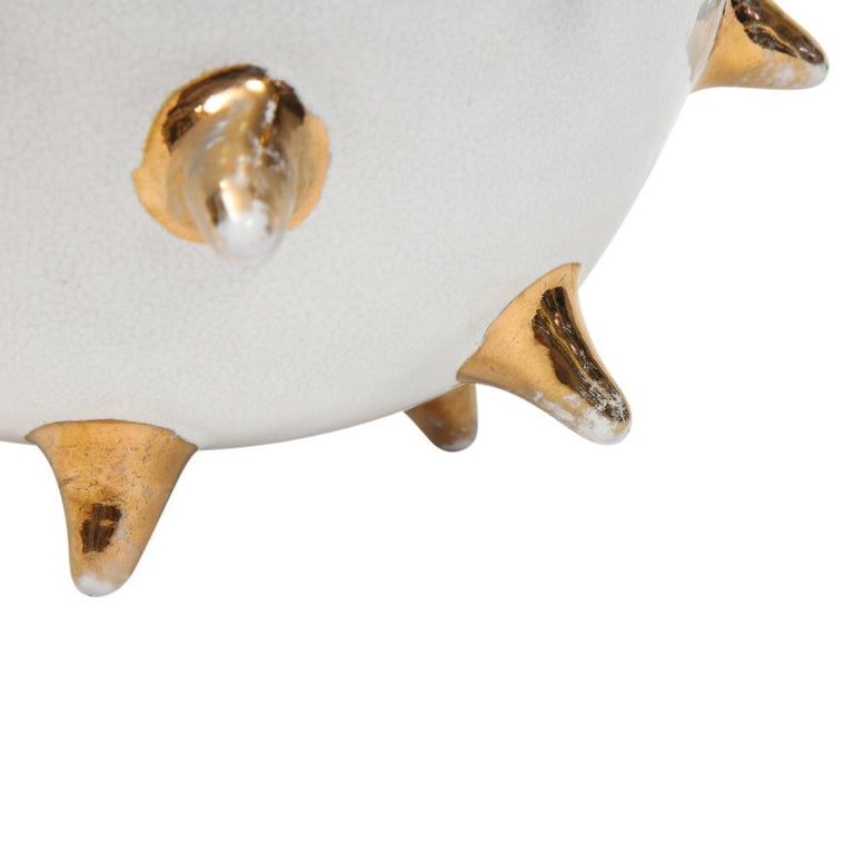 Bitossi Bowl, Ceramic, White, Gold Spikes, Signed For Sale at 1stDibs