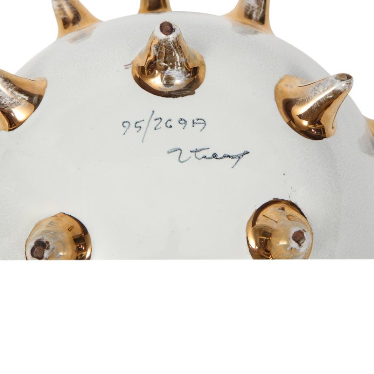 Bitossi Bowl, Ceramic, White, Gold Spikes, Signed For Sale at 1stDibs