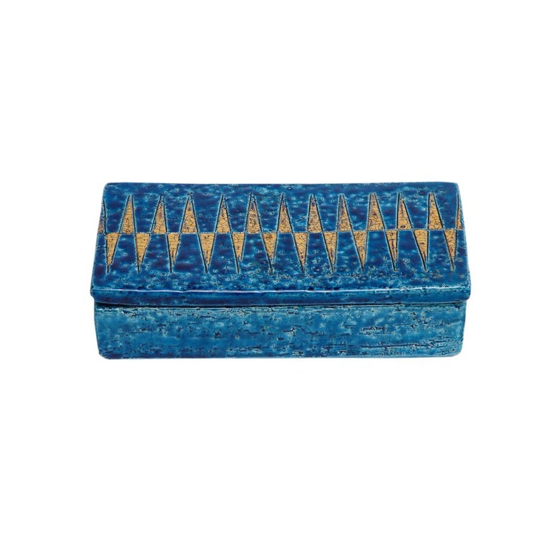 Bitossi Box, Ceramic, Blue, Gold, Geometric, Signed For Sale at 1stDibs