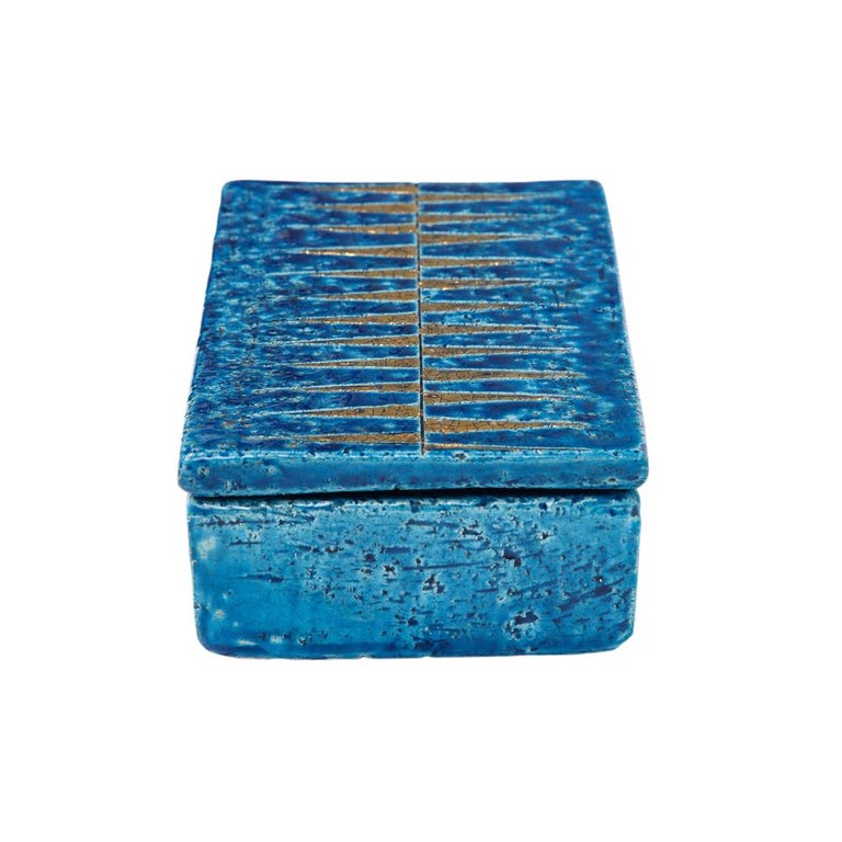 Bitossi Box, Ceramic, Blue, Gold, Geometric, Signed For Sale at 1stDibs