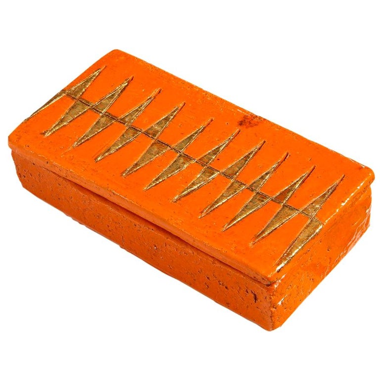 Bitossi Box, Ceramic, Orange, Gold, Geometric, Signed For Sale at 1stDibs