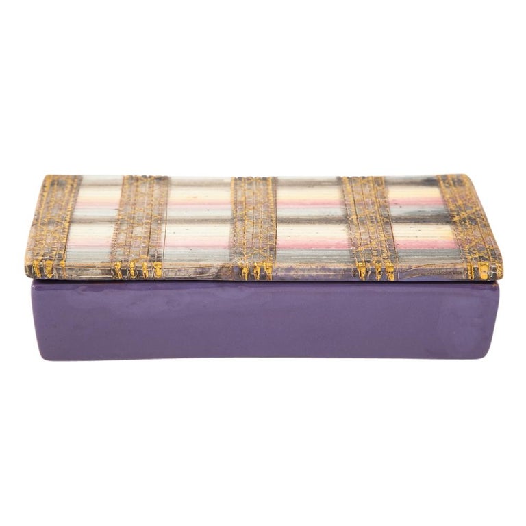 Bitossi Box, Ceramic, Seta, Gold, Pink, Stripes, Purple, Incised ...