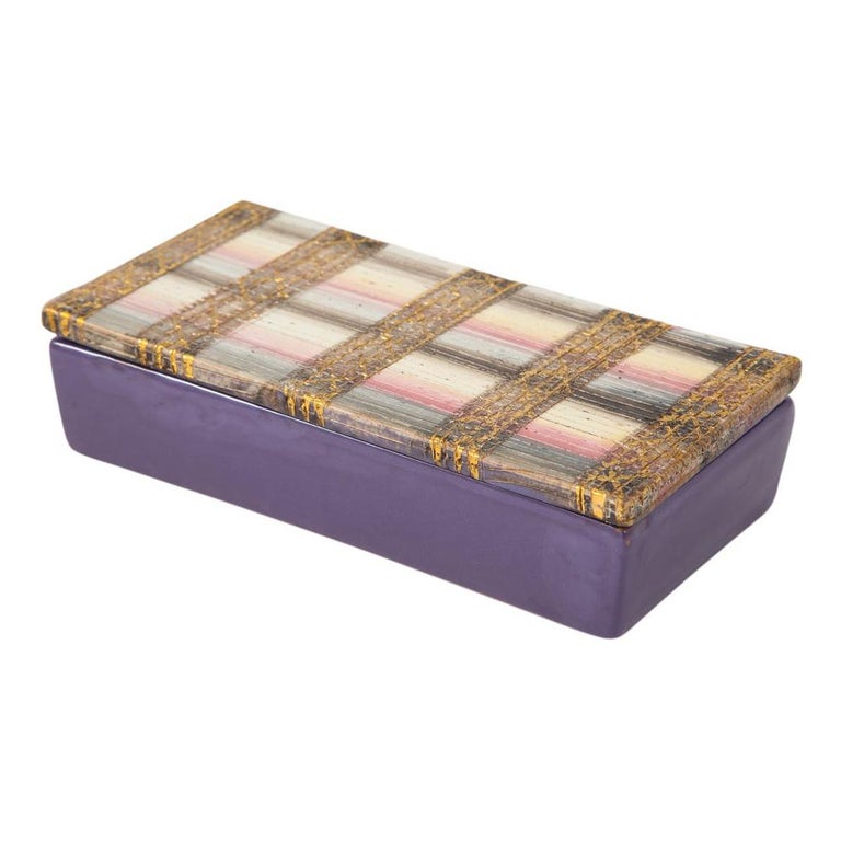 Bitossi Box, Ceramic, Seta, Gold, Pink, Stripes, Purple, Incised ...