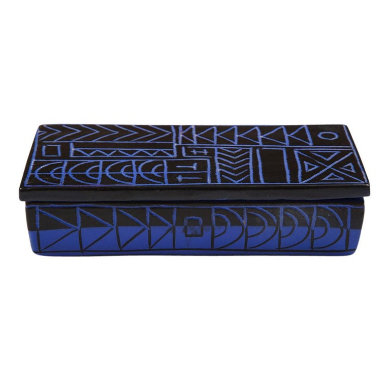 Bitossi Box, Ceramic, Sgraffito, Blue, Black, Abstract, Geometric ...