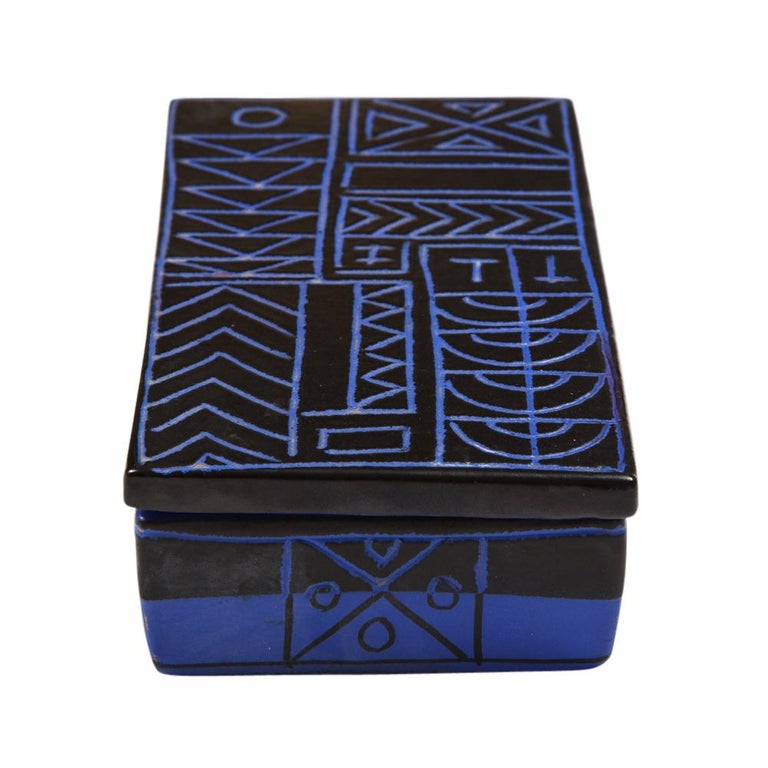 Bitossi Box, Ceramic, Sgraffito, Blue, Black, Abstract, Geometric ...