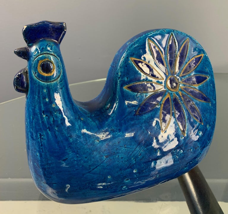 Bitossi Ceramic Chickens by Aldo Londi in Blue Rimini Glaze Midcentury ...