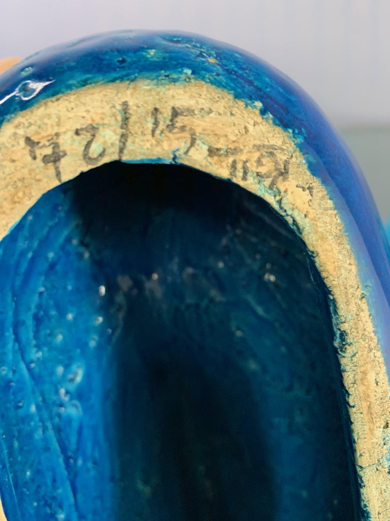 Bitossi Ceramic Chickens by Aldo Londi in Blue Rimini Glaze Midcentury ...