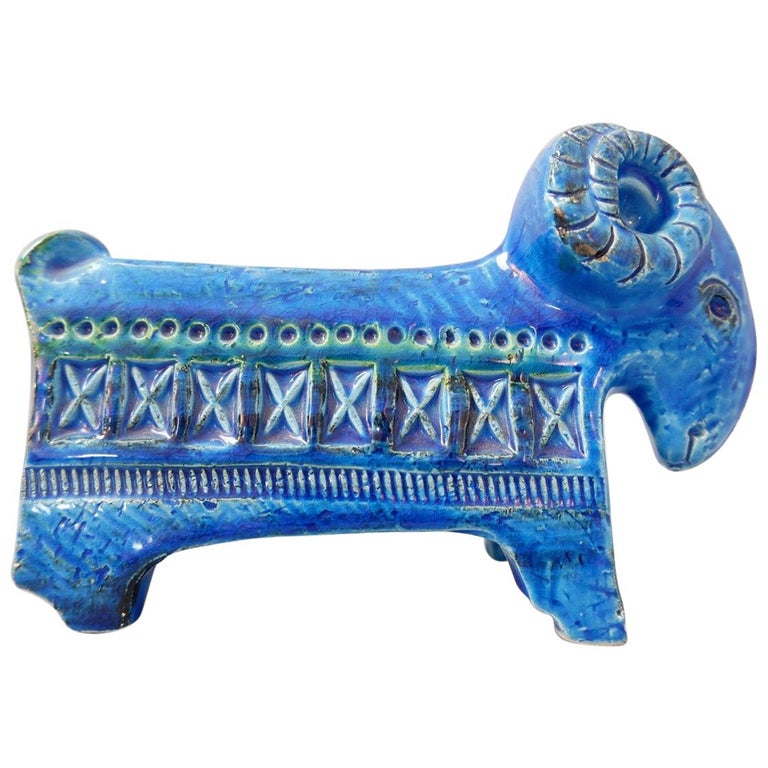 Bitossi Ceramic Rimini Blu Ram Figurine by Aldo Londi For Sale at 1stDibs