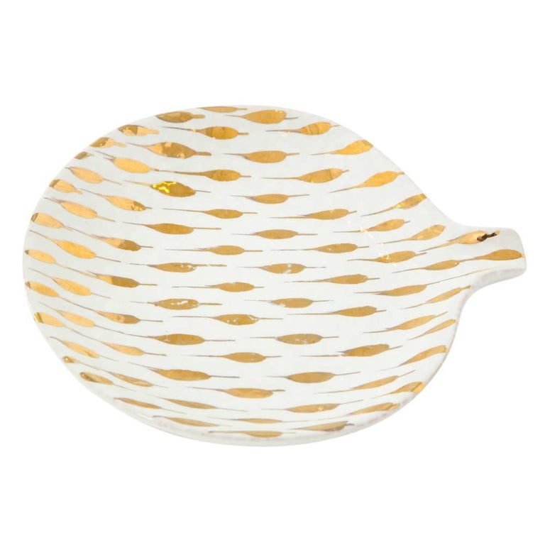 Bitossi Ceramic Tray Dish Gold Piume Feather Signed Italy, 1960s at 1stDibs