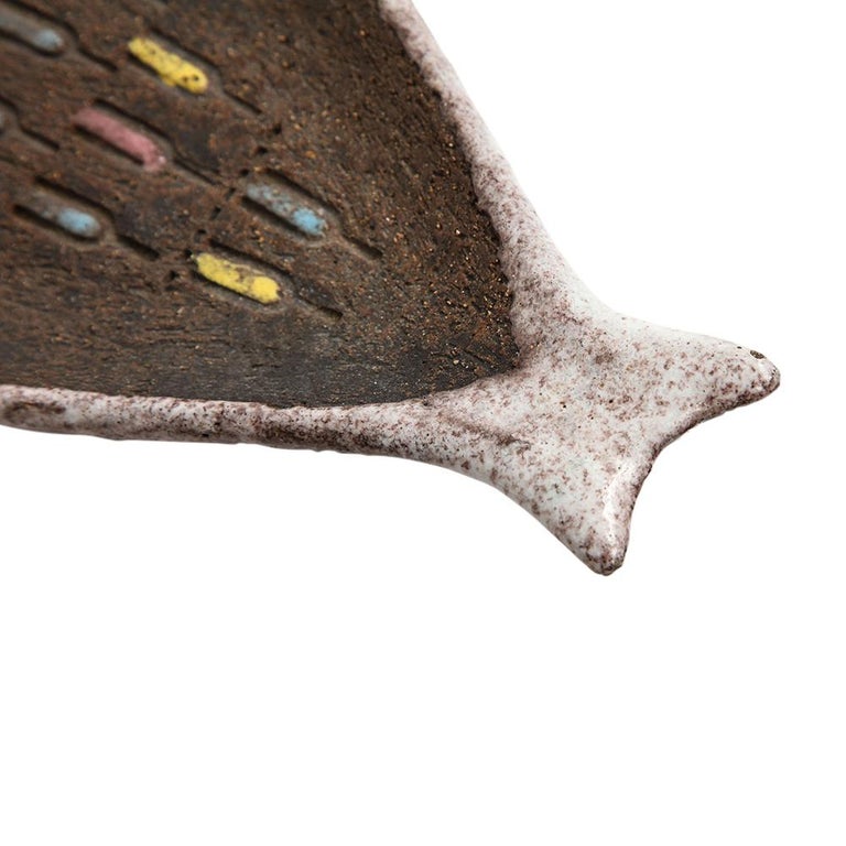 Bitossi Fish Tray, Ceramic, White, Matte Brown, Pink, Blue, Incised ...