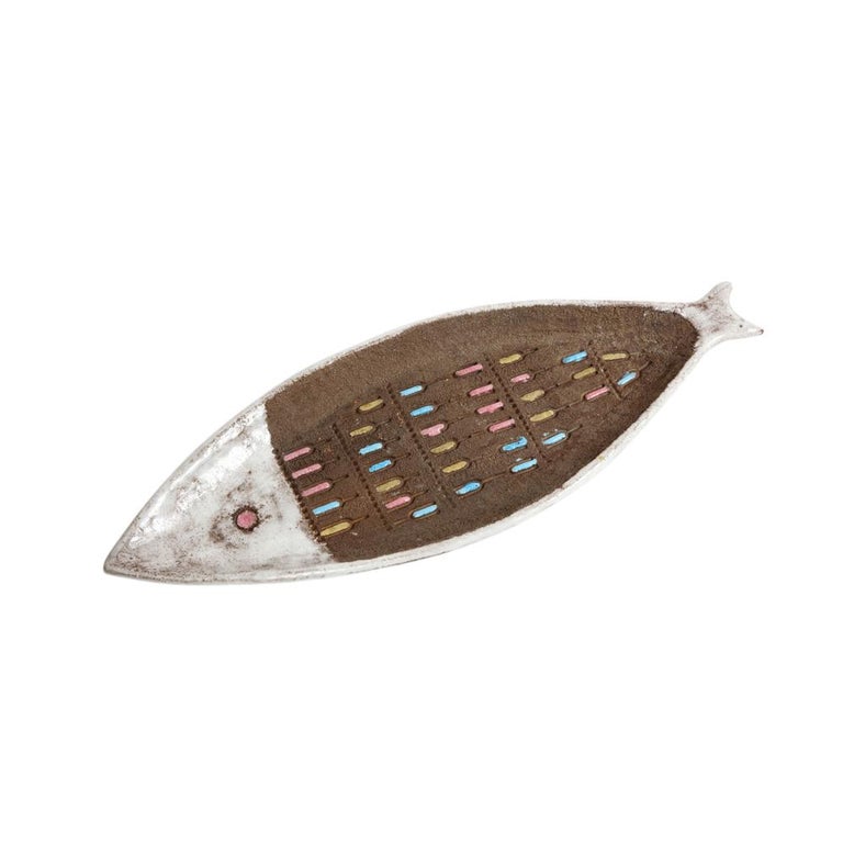 Bitossi Fish Tray, Ceramic, White, Matte Brown, Pink, Blue, Incised ...