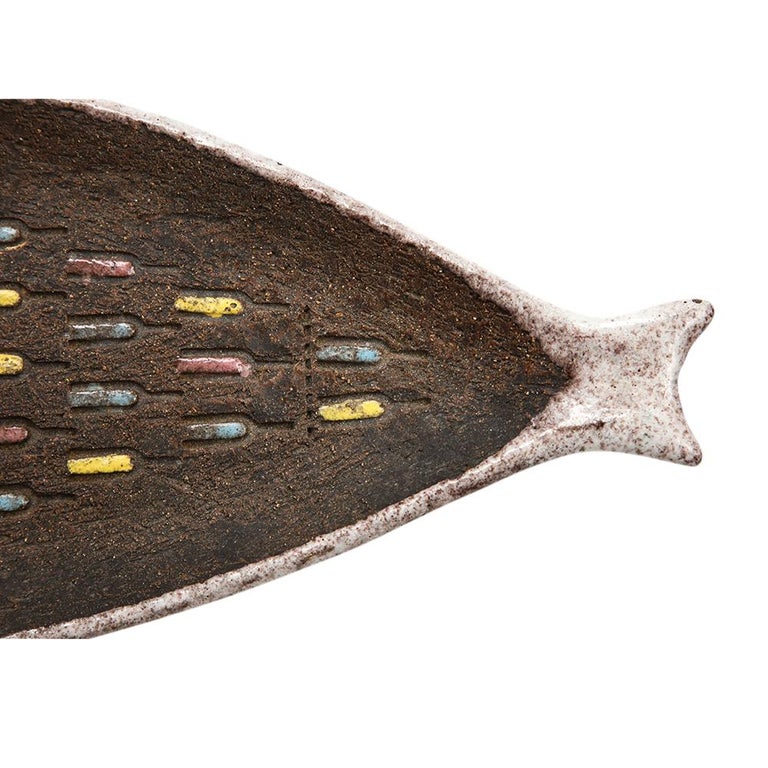 Bitossi Fish Tray, Ceramic, White, Matte Brown, Pink, Blue, Incised ...
