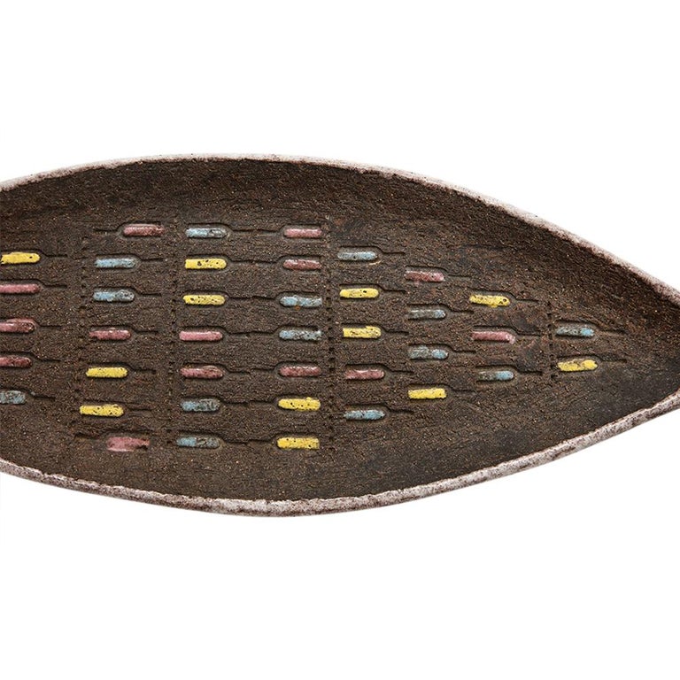 Bitossi Fish Tray, Ceramic, White, Matte Brown, Pink, Blue, Incised ...