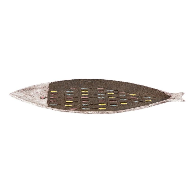 Bitossi Fish Tray, Ceramic, White, Matte Brown, Pink, Blue, Incised ...