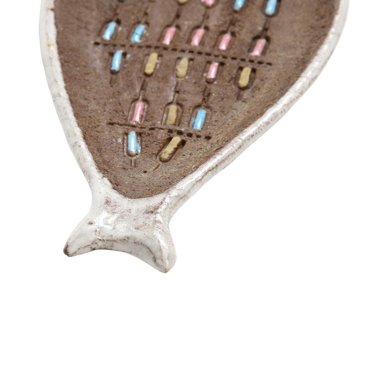 Bitossi Fish Tray, Ceramic, White, Matte Brown, Pink, Blue, Incised ...