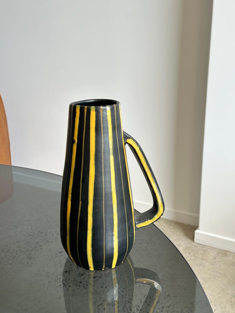 Bitossi Italian Glazed Ceramic Vase Yellow and Black Stripes 1960s For ...