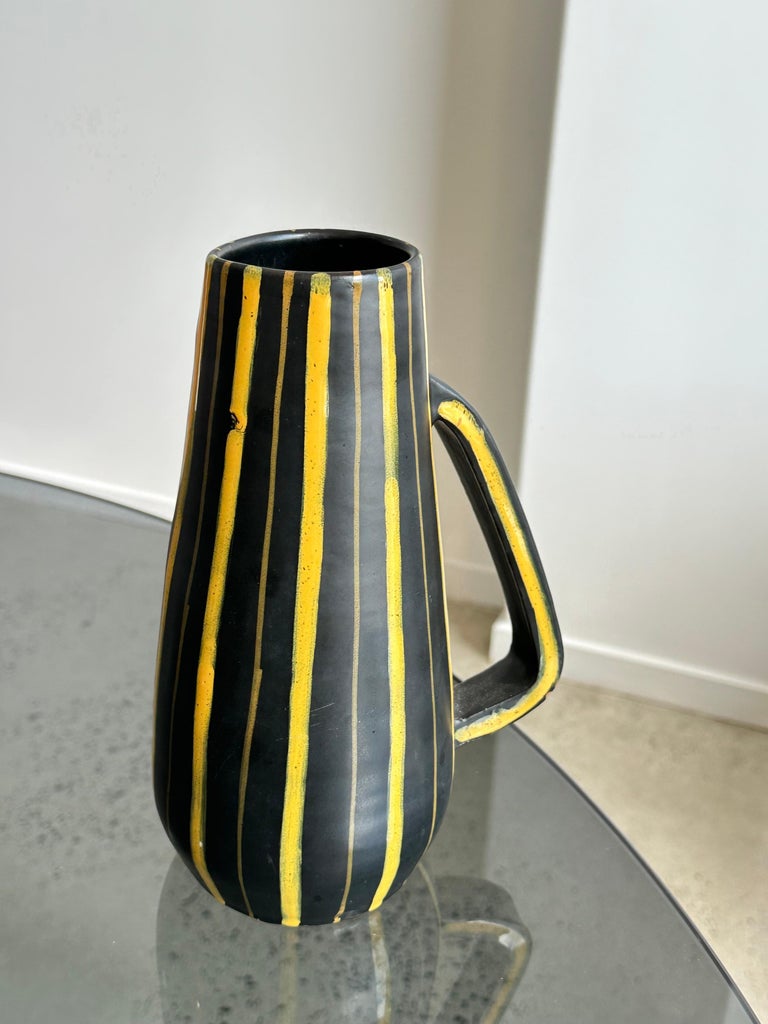 Bitossi Italian Glazed Ceramic Vase Yellow and Black Stripes 1960s For ...