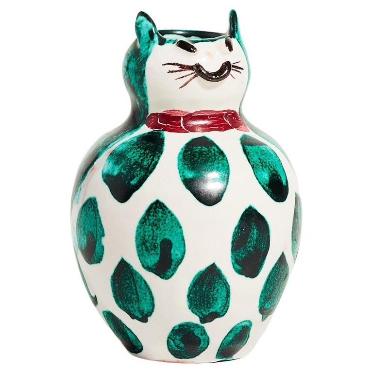 Bitossi Italian Hand Painted Ceramic Cat Vase at 1stDibs
