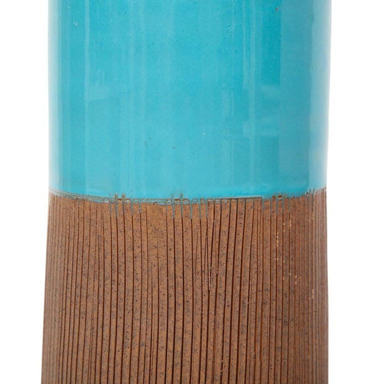 Bitossi Vases, Ceramic, Pink, Blue, Ribbed, Signed For Sale at 1stDibs