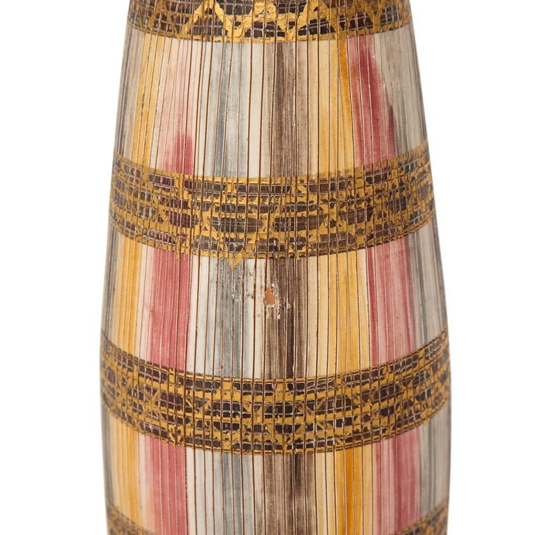 Bitossi Seta Vase, Ceramic, Pink, Gold and Blue, Signed For Sale at 1stDibs