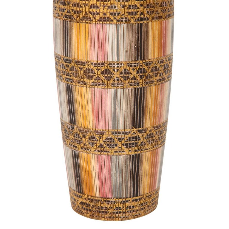 Bitossi Seta Vase, Ceramic, Pink, Gold and Blue, Signed For Sale at 1stDibs