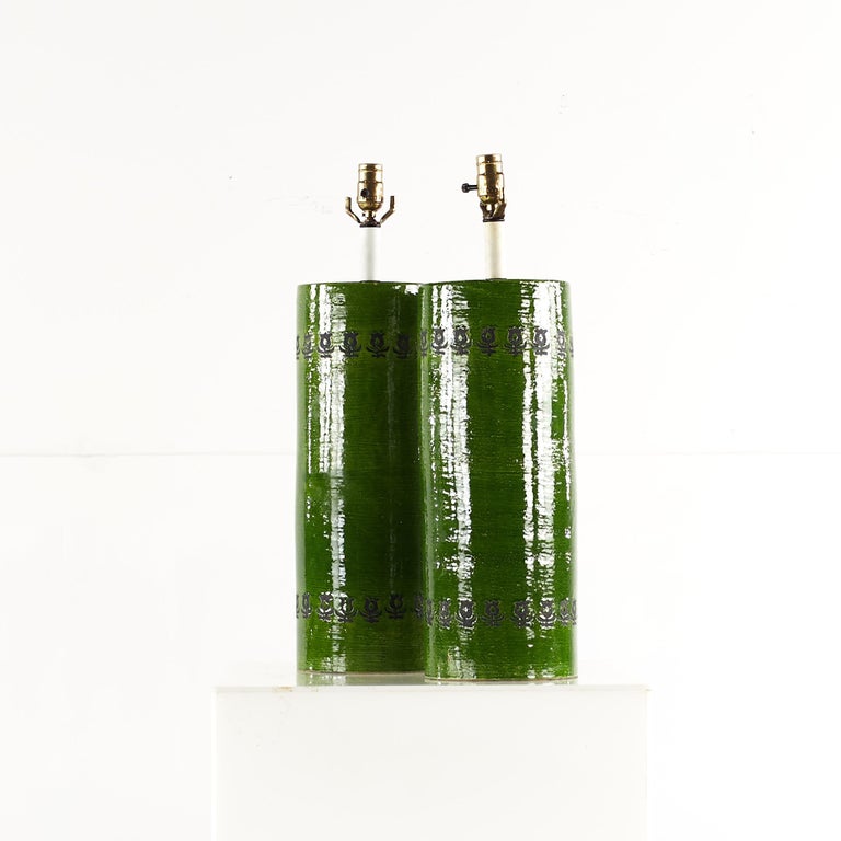 Bitossi Mid-Century Green Pottery Lamps, Pair For Sale at 1stDibs