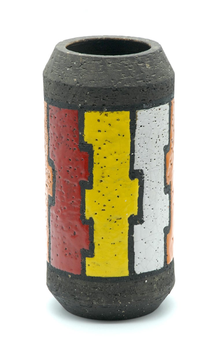 Bitossi Mondrian Series Cylinder Vase Italy Aldo Londi at 1stDibs