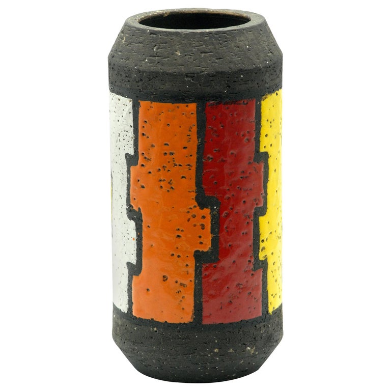Bitossi Mondrian Series Cylinder Vase Italy Aldo Londi at 1stDibs