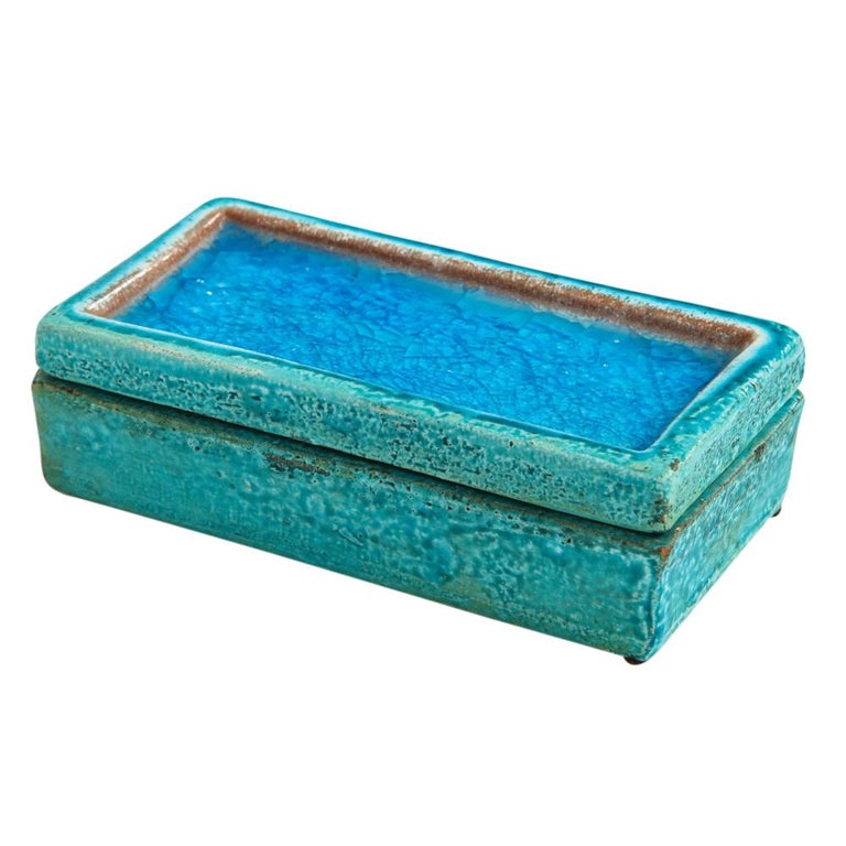 Bitossi Box, Ceramic Blue Fused Glass Signed For Sale at 1stDibs