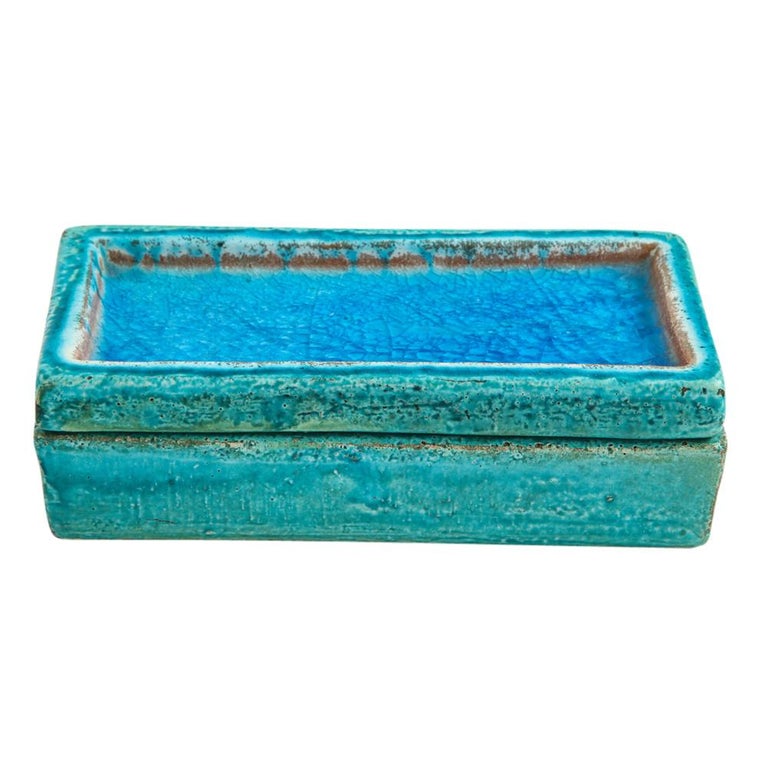 Bitossi Box, Ceramic Blue Fused Glass Signed For Sale at 1stDibs