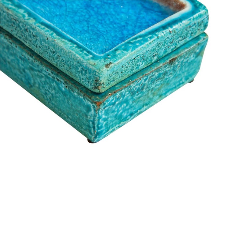 Bitossi Box, Ceramic Blue Fused Glass Signed For Sale at 1stDibs