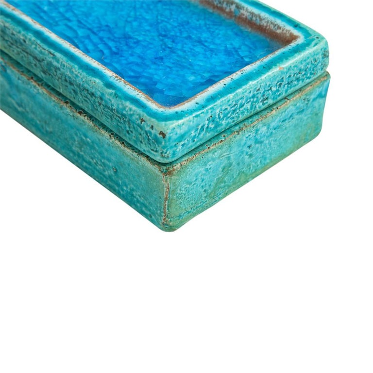 Bitossi Box, Ceramic Blue Fused Glass Signed For Sale at 1stDibs