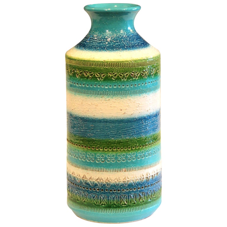 Bitossi Raymor Rimini Turquoise Decor Vase Italian Pottery Ceramic MCM ...
