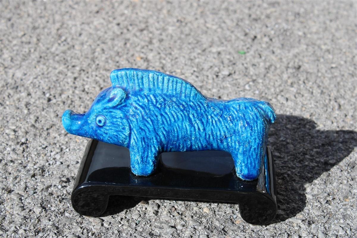 Bitossi Sculpture Ceramic Italian Design 1960 Boar Blue and Black at ...