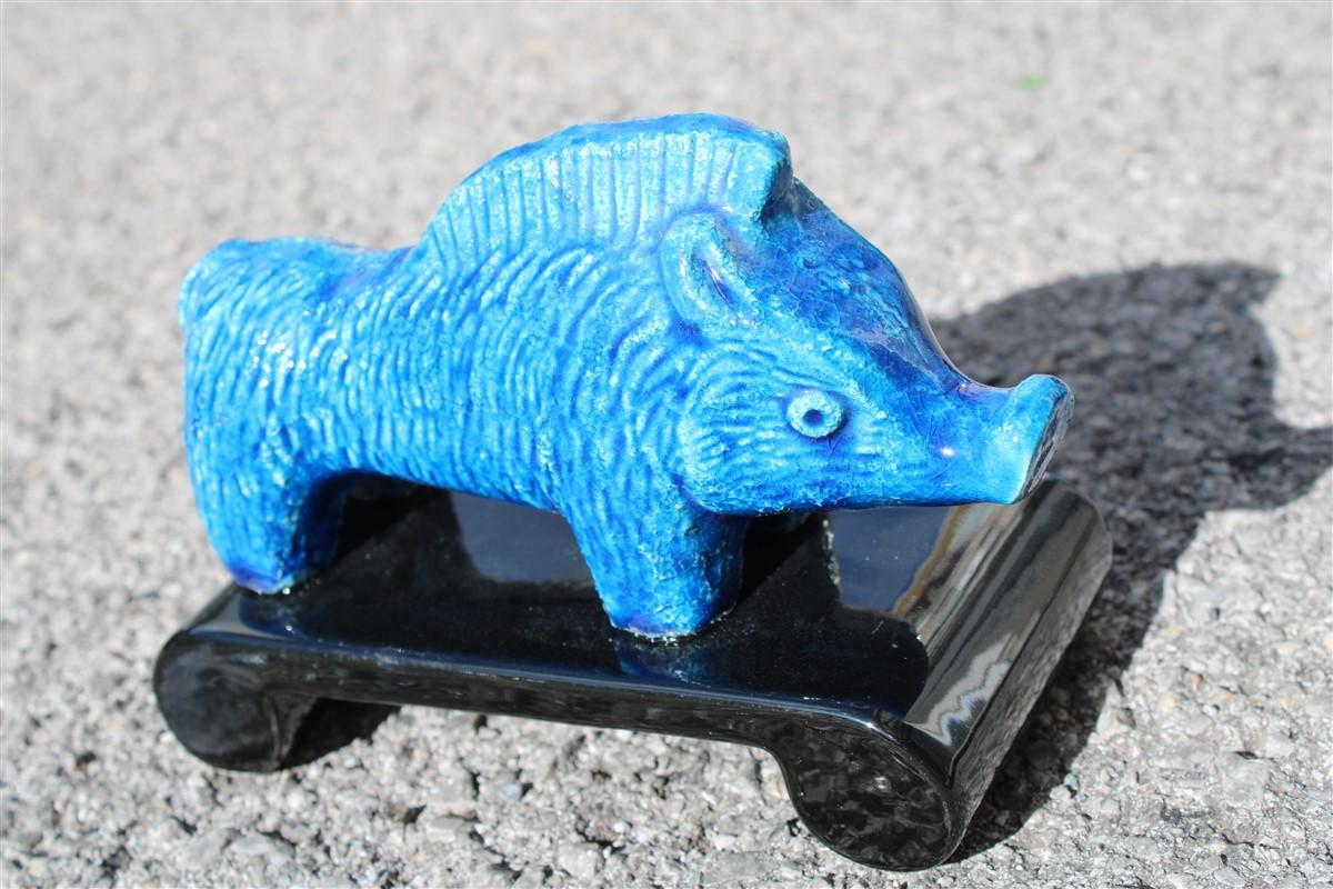 Bitossi Sculpture Ceramic Italian Design 1960 Boar Blue and Black at ...