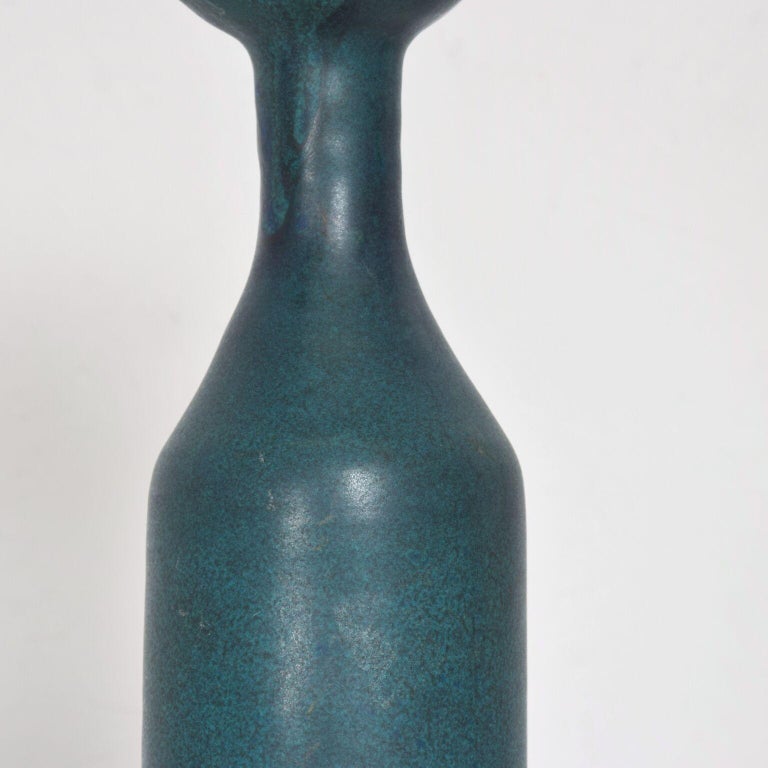 Bitossi Style Sleek Cool Blue Ceramic Pottery Vase Mid-Century Modern ...