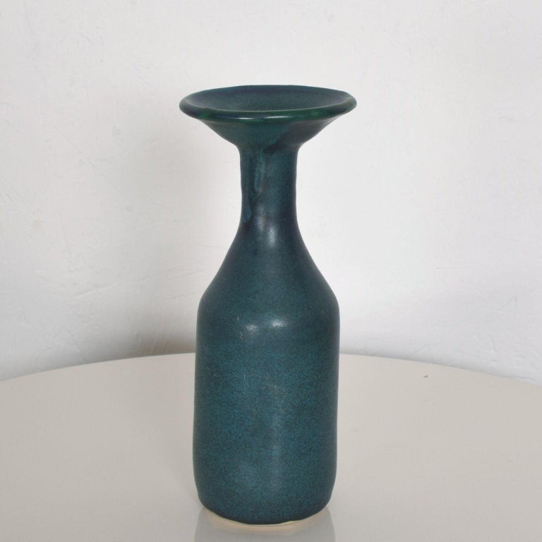 Bitossi Style Sleek Cool Blue Ceramic Pottery Vase Mid-Century Modern ...