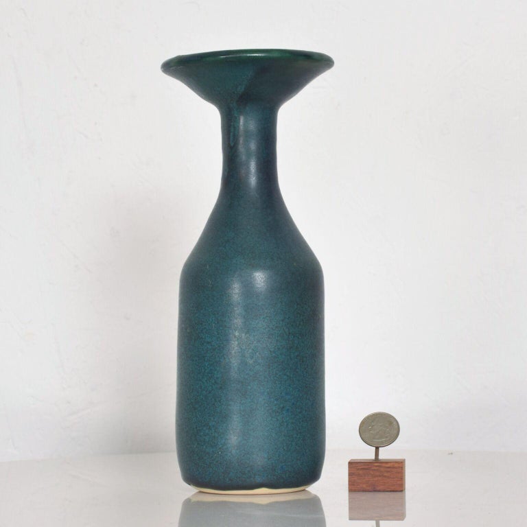 Bitossi Style Sleek Cool Blue Ceramic Pottery Vase Mid-Century Modern ...