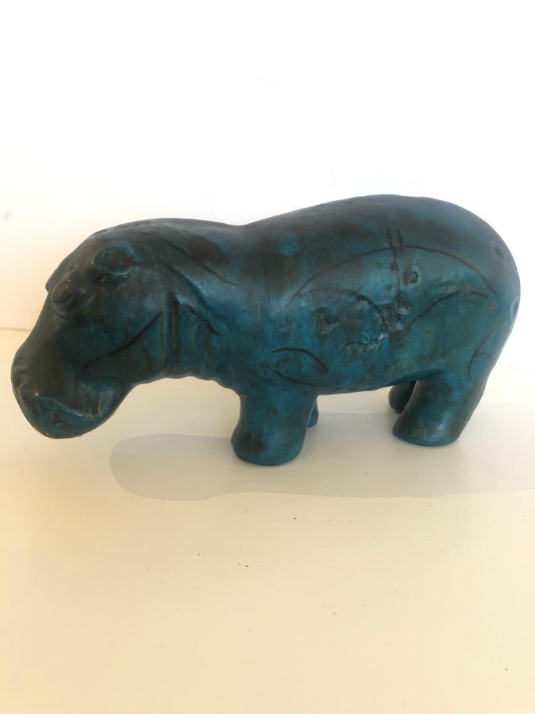 Bitossi Style Striking Mid-Century Modern Turquoise Marble Hippo ...