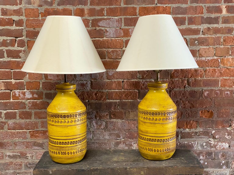 Bitossi Style Yellow Plaster Cast Table Lamps, A Pair at 1stDibs