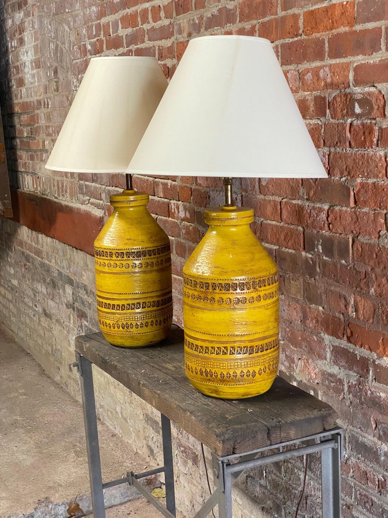 Bitossi Style Yellow Plaster Cast Table Lamps, A Pair at 1stDibs